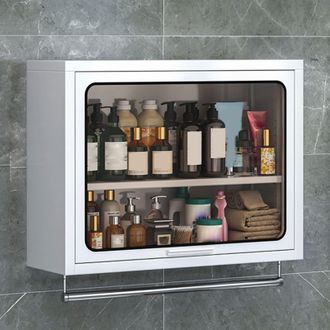 Generic Metallschrank Wandschrank Edelstahl Tür Nach Oben Öffnend Mit Kleiderstange Am Boden Geschlossener Stauraum for Wohnzimmer, Küchen Und Badezimmer Häng