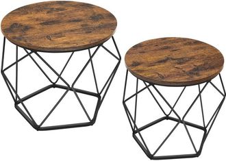 Vasagle Vasagle - Table Basse Ronde, Lot de 2, Table dAppoint, Bout de Canapé, Style Moderne, Plateau Amovible, Cadre en Acier, pour Salon, Marron Rustique