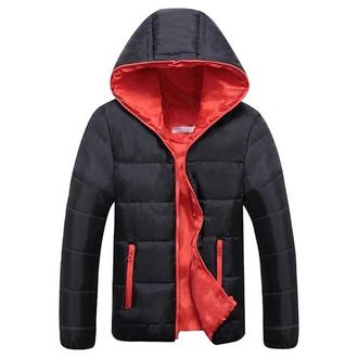 Generic Veste matelass&eacute;e classique &agrave; capuche avec fermeture &eacute;clair int&eacute;grale pour homme - Coupe ajust&eacute;e - L&eacute;ger - Style d&eacute;contract&eacute; - Pour lext&eacute;rieur, Noir, 3