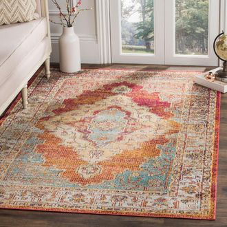 Safavieh Boho Teppich f&uuml;r Wohnzimmer, Esszimmer, Schlafzimmer - Crystal Collection, Kurzer Flor, Orange und Hellblau, 122 X 183 cm