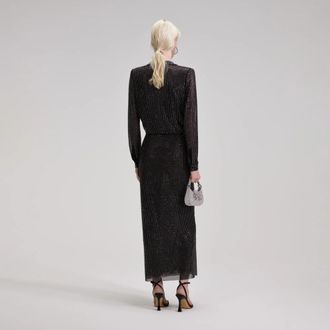 Self Portrait Verziertes Midi-Hemdkleid - - Dresses - Damen - Schwarzk - 2XS