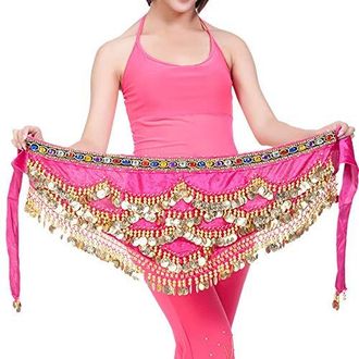 Generic Ceintures Femme - Ceinture de Danse Orientale &Eacute;charpe de Hanche en Or Costume de Sc&egrave;ne pour Belly Dance avec Pi&egrave;ces Sonores