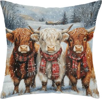 Generic Sofakissenbezug Winter Highland Cows Schnee Weihnachten 45X45Cm Kissenbez&uuml;ge Gedruckte Weiches Zierkissenbez&uuml;ge F&uuml;r Terrasse Schlafzimmer Bank