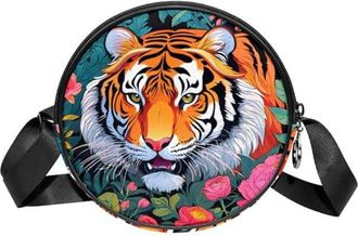 Generic Petit sac &agrave; bandouli&egrave;re circulaire pour femme, petit sac &agrave; bandouli&egrave;re avec fermeture &eacute;clair, bretelles r&eacute;glables, sac &agrave; main rond d&eacute;contract&eacute; pour fe