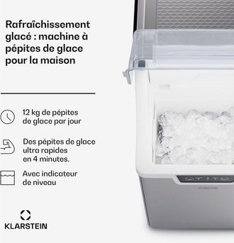Klarstein Klarstein - Machine a Glacons Machine &agrave; Glacons pour la Maison Machine a Glacon 200W 17 litres Fonctionnement Rapide 4 min Ice Maker 12kg de Glace