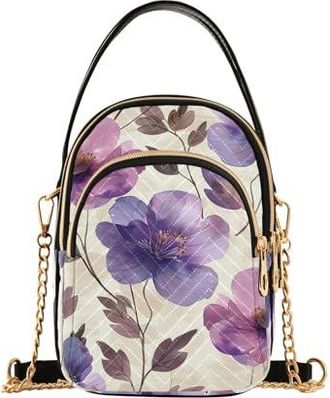 Mnsruu Sac à bandoulière pour femme - Motif tulipe violette - Beige - Petit sac à bandoulière avec sangle réglable