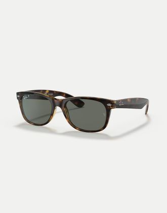 Ray-Ban New - Klassische, eckige, polarisierte Wayfarer-Sonnenbrille in Schildpatt-Optik mit gr&uuml;nen Gl&auml;sern-Braun