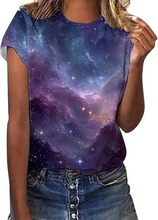 Generic T-shirt &agrave; manches courtes pour femme avec imprim&eacute; galaxie Core et col rond | T-shirt d&eacute;t&eacute; doux et l&eacute;ger pour le quotidien, les voyages, les vacances, 