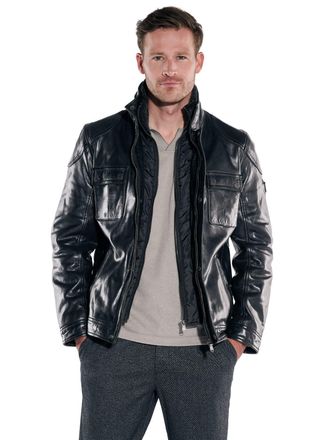 Engbers Herren Herren Lederjacke mit heraustrennbarem Inlet, Schwarz, 39275, Schwarz in Gr&ouml;&szlig;e 48