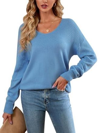 Generic Pull dautomne 2023 &agrave; col en V pour femmes, coupe d&eacute;contract&eacute;e, manches longues, en tricot c&ocirc;tel&eacute;, orange, taille XL pour un usage quotidien, le travai