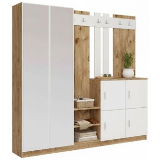 Dmora Eingangsm&ouml;bel Dnikolao, Moderner Eingang, Wandgarderobe, Multifunktions-Aufbewahrungskonsole, 187x38h180 cm, Eiche und Anthrazit - Dmora