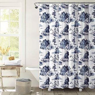Lush Décor French Country Toile Duschvorhang, 183 x 183 cm, Weiß/Blau