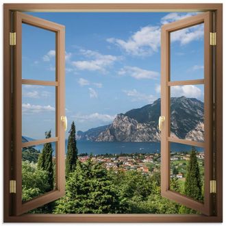 Artland ARTland Wanddeko Glasbilder Wandbild Glas Bild 50x50 cm Fensterbilder Fenster Landschaften Natur Berge See Idyll Gardasee Südtirol U5CD