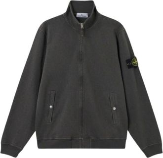 Stone Island Homme, Sweatshirts et sweats &agrave; capuche, Gris, Taille: M Veste de surv&ecirc;tement zipp&eacute;e en molleton Malfil&eacute; effet Old