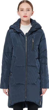 Orolay Damen Stilvolle Daunenmantel Winterjacke mit Kapuze Female Steppmantel Frauen Puffer Wintermantel Navy blau XXL