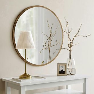 Pier Import Miroir dentr&eacute;e rond effet noyer &Oslash;60 cm - style moderne CODY