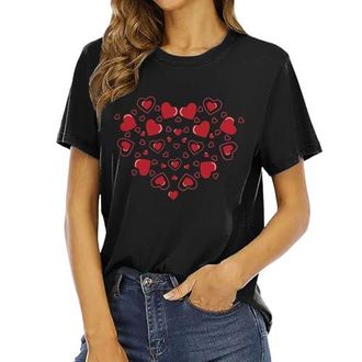 Generic T-shirt d&eacute;contract&eacute; &agrave; manches courtes pour femme Motif Saint-Valentin 2026, Noir, 3XL