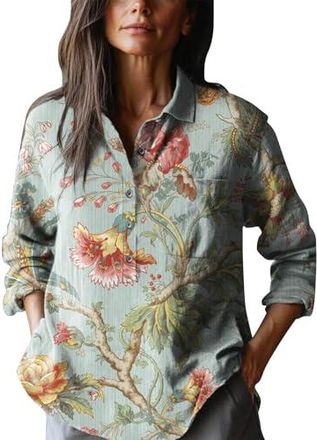 Generico Chemise Femme d&Eacute;t&eacute; D&eacute;contract&eacute;e Manches Longues Chemises Coton Et Lin Curvy Respirant Blouse Col en V Classique T Shirt Vintage Fantaisie avec Boutons