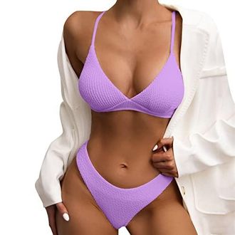 Generic Maillot de bain 2 pi&egrave;ces pour femme triangle push-up rembourr&eacute; taille haute maillot de bain gainant plage bas de bikini femme, violet, L