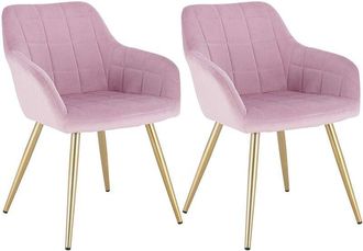 Woltu Woltu - Lot de 2 Chaises de Salle &agrave; Manger avec accoudoirs Chaise de Salon, Structure en m&eacute;tal et Assise en Velours, Rose