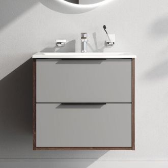 AM.PM Badmöbel Set Badezimmerschrank mit Waschbecken Hängender Waschbecken mit Unterschrank mit Soft Close, 60 cm, 2 Schubladen, Graphit matt - Am.pm