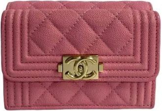Chanel Pre-owned Boy Caviar Short Wallet - Femme - Pre-owned - Rose - Taille: ONE Size
