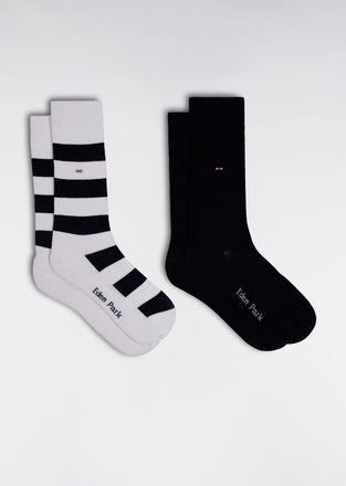 Eden Park Lot De 2 Paires De Chaussettes En Coton Stretch Mélangé Blanches Et Marine