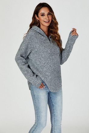 FS Collection Kapuzenpullover Damen Strick Kapuzenpullover Hoodie Rei&szlig;verschluss Oversize Langarm (Einheitsgr&ouml;&szlig;e EU 36-44 / UK 8-16) Weicher Wollmix mit Kapuze und 