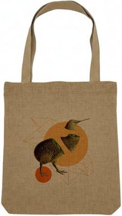 Fabulous Sac Shopping Tote Bag Aspect Lin - Kiwi Oiseau Fruit Collage Art Surr&eacute;alisme Humour - Sac de Courses Toile Epaisse 360g Beige Naturel Cabas Port&eacute; Epau