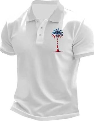 Generic Polo &agrave; manches courtes en forme de cocotier pour homme - Haut de golf boutonn&eacute; - T-shirt graphique amusant - Chemisier d&eacute;t&eacute; d&eacute;contract&eacute;, Polos blancs 