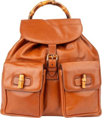 Gucci Crossbody Bags - Gucci Brown Leather Bamboo Backpack - Gr. unisize - in Braun - f&uuml;r Damen