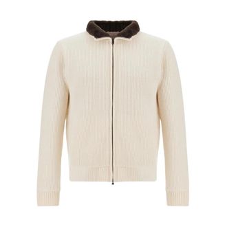 Herno Rippstrick-Wollcardigan mit Doppelrei&szlig;verschluss - - Knitwear - Herren - Wei&szlig; - L