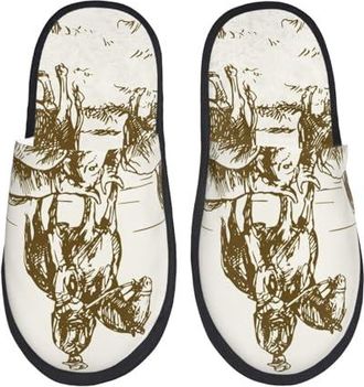 Generic Chaussons Femme Homme Impression De Transport De Bétail Par Deux Cow-Boys Chaussons Doublées En Peluche Automne Hiver Pantoufle, Pour Mariage, Fête, I