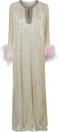 Self Portrait Femme, Robes, Jaune, Taille: 40 FR Robe Longue M&eacute;tallis&eacute;e Ombr&eacute;e &agrave; Plumes