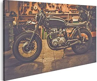 Islandburner Tableau sur toile Moto Cafe Racer de style vintage dans un garage Cadre Affiche Poster Murale Tableaux