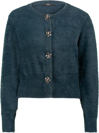 Zero Damen Strickjacke mit Blumenknöpfen 34, Teal Ocean
