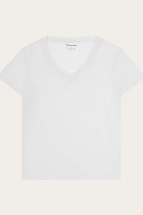 Knowledge Cotton Apparel Damen vegan T-Shirt Leinen V-Ausschnitt Hellwei&Atilde;Y