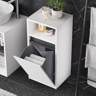 Vicco Armoire de salle de bain Viola, blanc/gris, 38x80cm avec panier &agrave; linge, Vicco