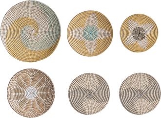 Beliani Wanddeko Seegras bunt geflochten Wandk&ouml;rbe 6er Set Kreise Boho Bacninh