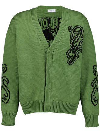 Off-white cardigan en maille intarsia &agrave; col v - Vert