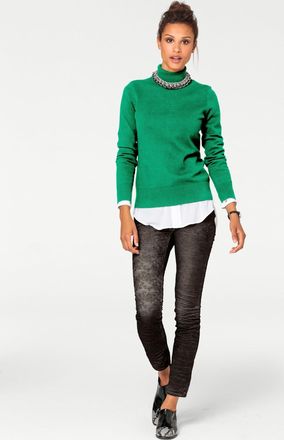 Heine Rollkragenpullover HEINE Rollkragen-Pullover, Damen, Gr. 34, gr&uuml;n, 100% Baumwolle, unifarben, Pullover Rollkragenpullover, Topseller