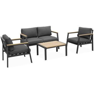 Sweeek Salon de jardin Casoria. aluminium et polywood 4 places. 1 canap&eacute;. 2 fauteuils. 1 table basse Anthracite / Gris fonc&eacute;