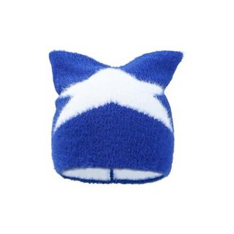 Generic Bonnet dhiver chaud en tricot avec oreilles de chat pour adultes et femmes avec motif &eacute;toile et casquette en tricot &eacute;l&eacute;gante, bleu, A