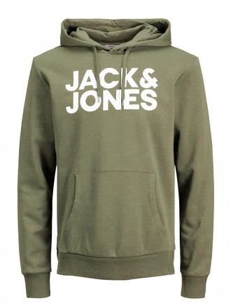 Jack & Jones Herren JJECORP Logo Sweat Hood, Dusty Olive/Large Print/W WHI, XXXL