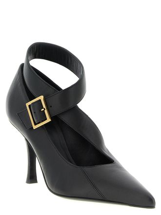 Khaite Womens Pointed Toe With Ankle Strap Pump Black Lamb Leather