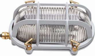 Licht-Erlebnisse Außenwandleuchte Glas Echt-Messing B: 18 cm IP64 Grau E27 Maritim Wandlampe außen Haus Garten Außenlampe Wand Balkon Terrasse