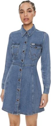 Wrangler Femme, Robes, Bleu, Taille: 36 FR Robe Chemise Trap&egrave;ze
