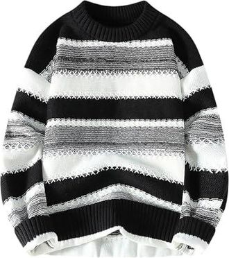 Generic Pull Homme Col Rond- Pull Chaud Rayures Décontracté Grande Taille Manches Longues Sweater Chic Et Élégant Vintage Pullover Ample Polyvalent Couple Cha