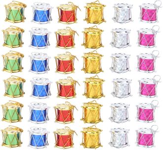 Heallily 48Pcs Glitter Mini Trommel Ornamente Mini Weihnachten Baum Ornamente Weihnachten Trommeln Baum Hängen
