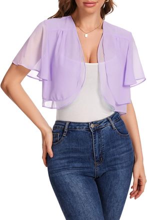 Bbonlinedress Bolero Damen festlich Chiffon Strickjacke elegant Kurzarm Casual Bolerojacke Offene Vorderseite Schulterjacke Lavender 2XL